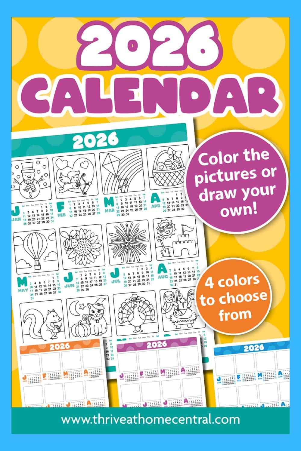 2026 Free Printable Coloring Calendar - Thrive at Home